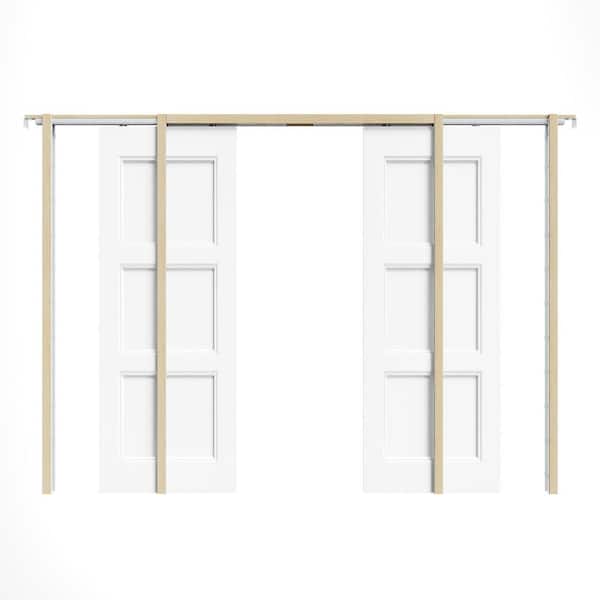 EH PUERTA 60 in. x 80 in. White Primed 6-Paneled Molded Solid Core Wood ...