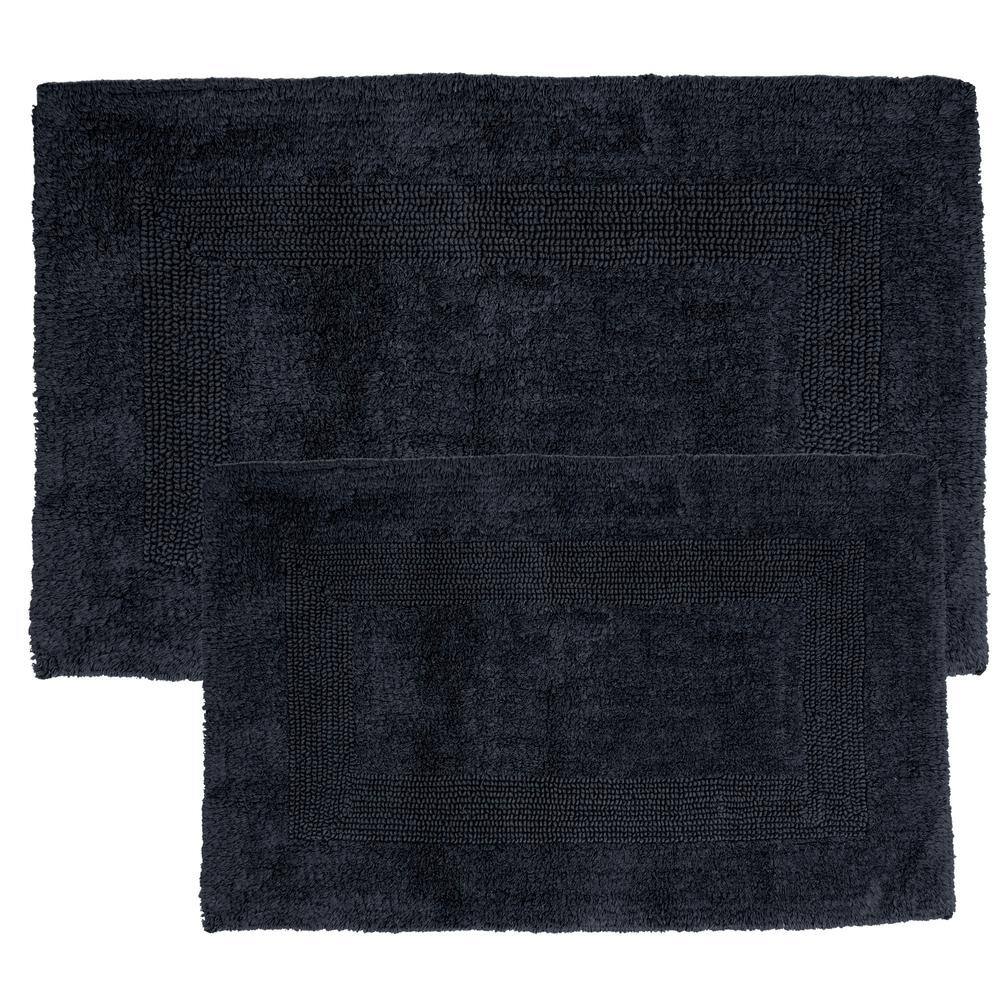 Lavish Home Black Reversible Cotton Rectangle 2- Piece Bath Mat Set 67 ...