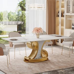 BYBLIGHT Roesler Luxury White Gold 78.74 in. Sintered Stone with Gold ...