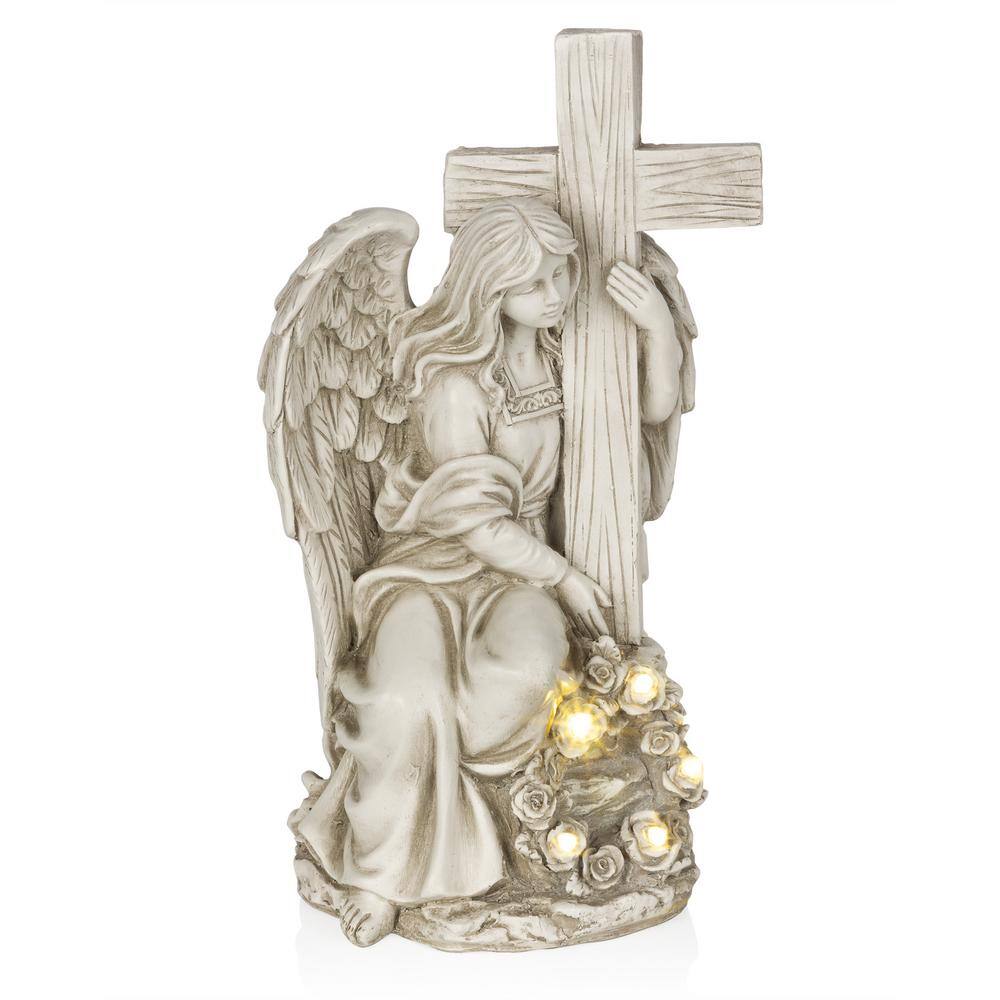 Alpine Corporation Solar Angel Holding Cross Statue with LED Lights ...