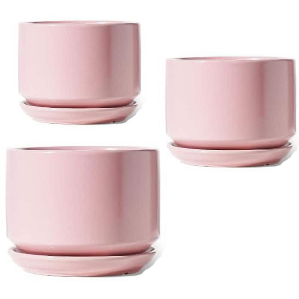 4.3/5.3/6.8 in. Samll Pink Ceramic Round Planter Set (3-Pack ...