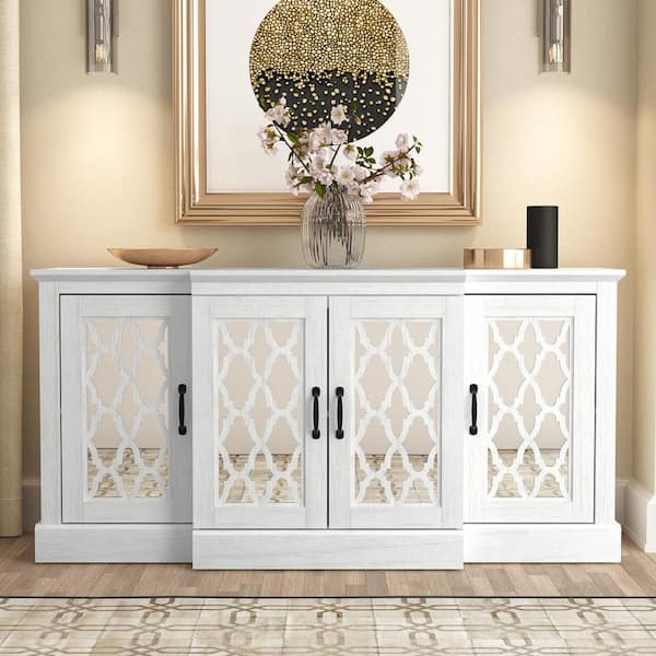 GALANO Heron Pearl White Wood 59.1 in. 4 Door Wide Accent Sideboard ...