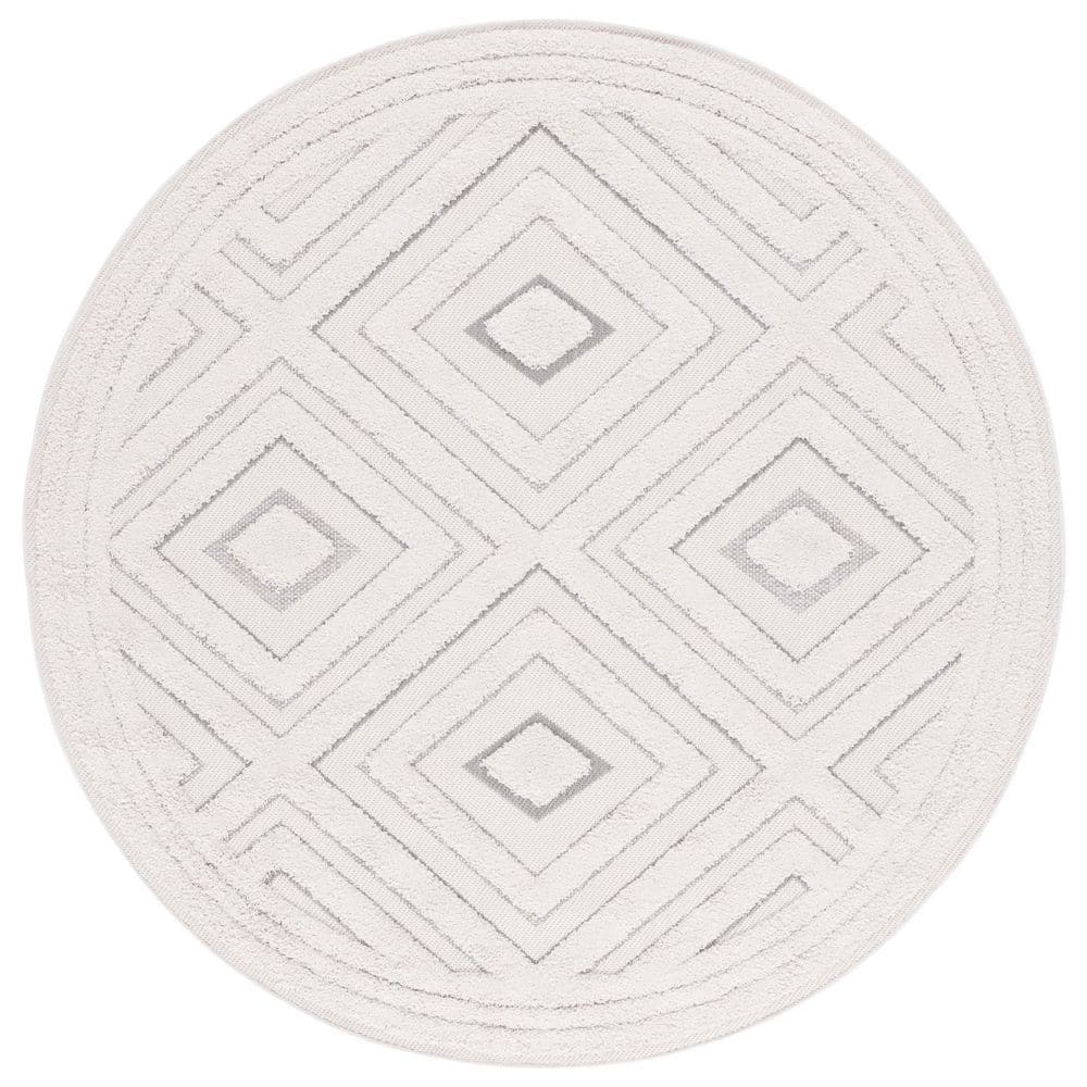 SAFAVIEH Cottage Ivory/Light Gray 7 ft. x 7 ft. High-Low Diamond Indoor ...