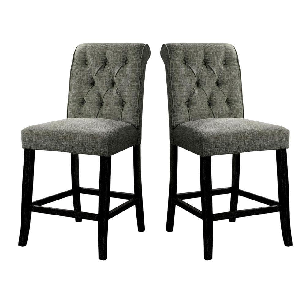 Benjara 42.25 in. H Gray and Black Wooden Fabric Upholstered High Back ...