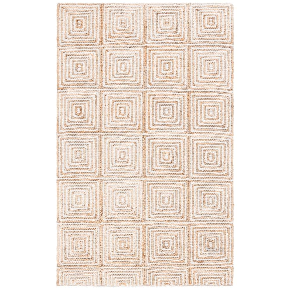 SAFAVIEH Natural Fiber Beige/Ivory 6 ft. x 9 ft. Cubed Meander Area Rug ...