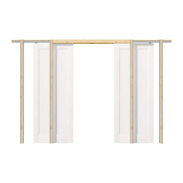 ARK DESIGN 56 in. x 80 in. Paneled White Primed MDF Pocket Sliding Door ...