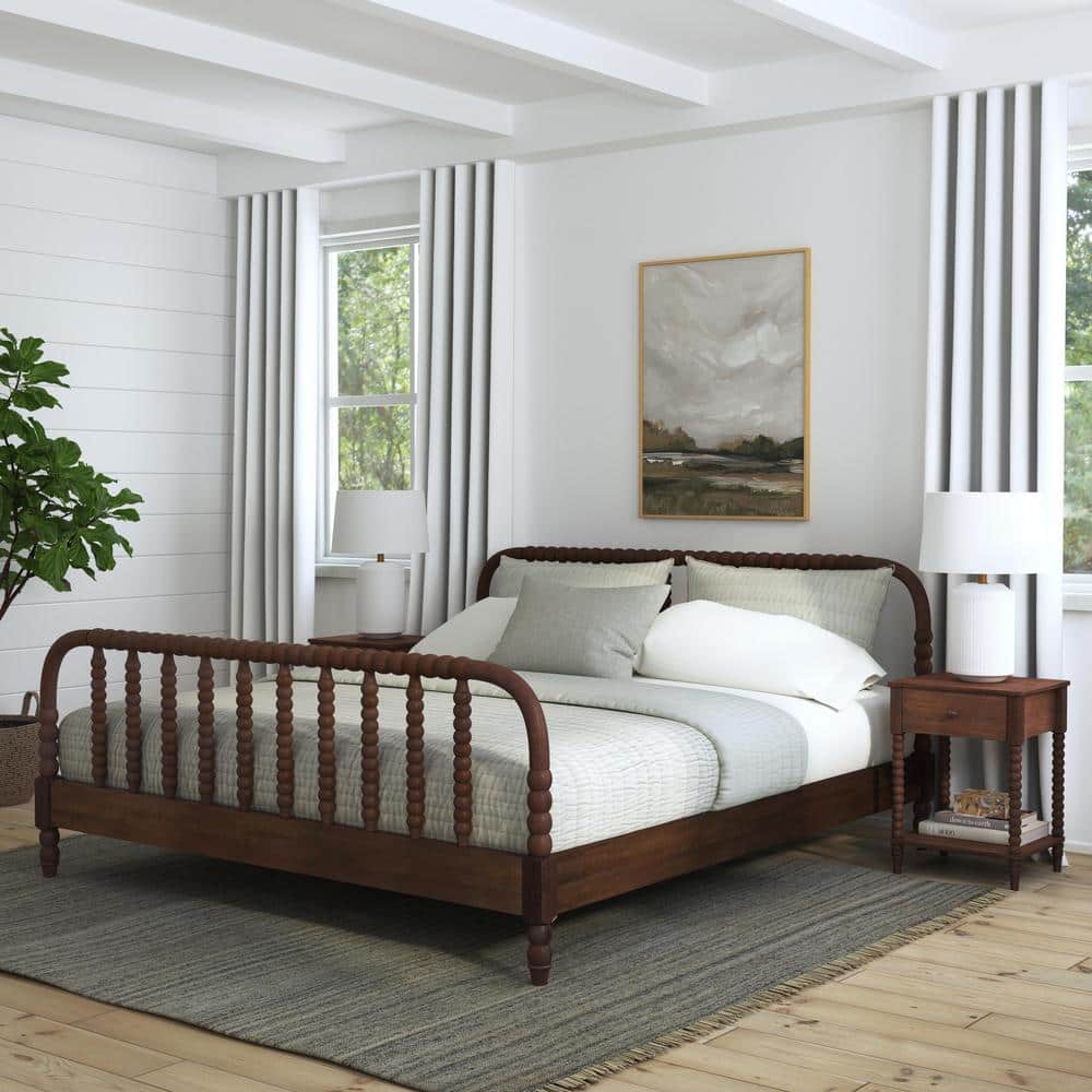 HOMESTYLES Spindle Brown Wood King Bedroom Set with Bed and 2 ...