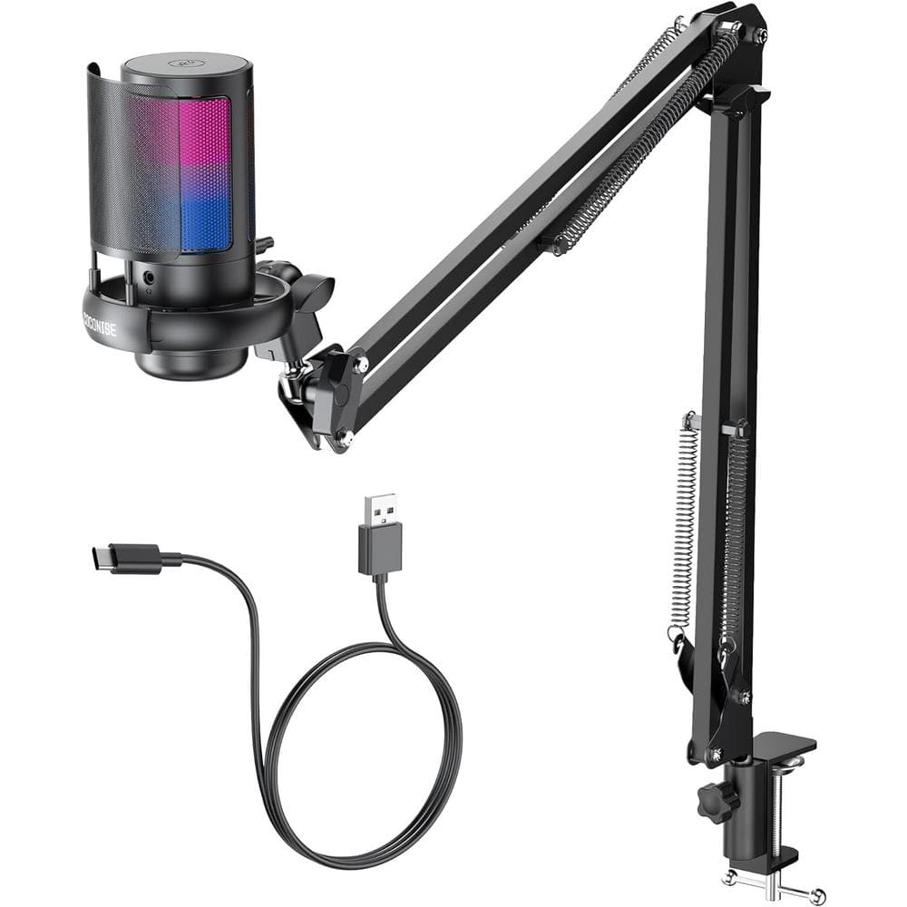 Lukyamzn Gaming Microphone with Boom Arm, Tripod Stand, Quick Mute, Pop ...