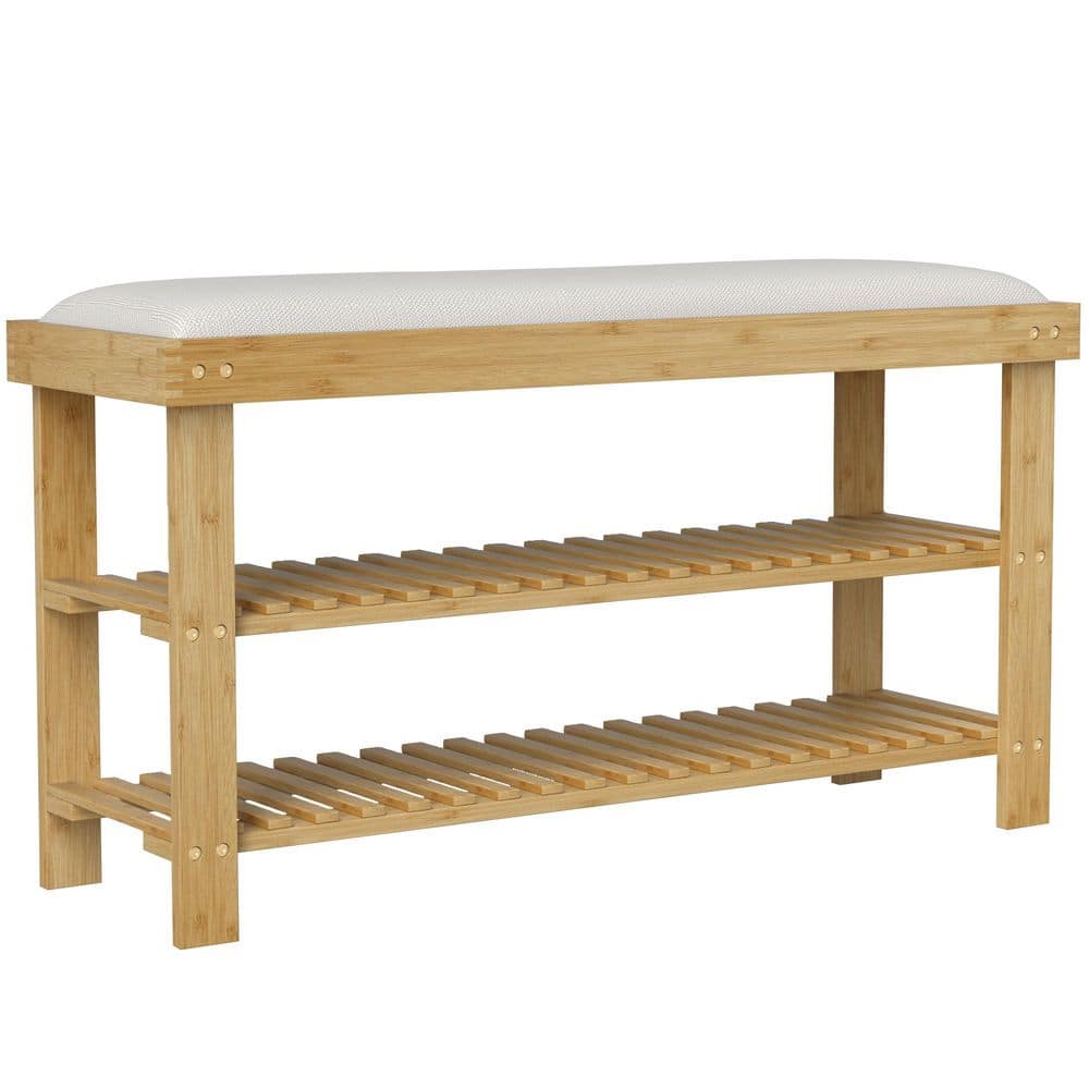 HOMCOM Bamboo Shoe Storage Bench, 3-Tier Entryway Bench with Storage ...