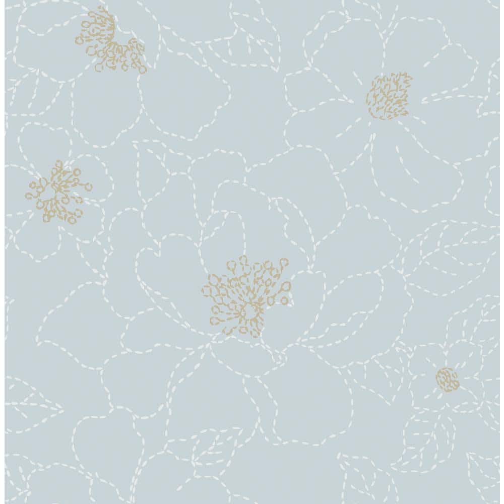 A-Street Prints Gardena Embroidered Floral Blue Nonpasted Non Woven ...