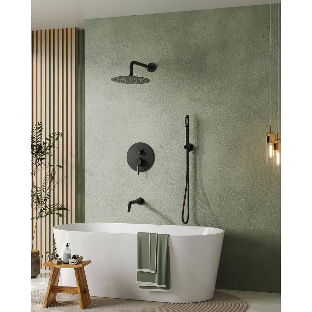 EVERSTEIN 1-Handle 3-Spray Wall Mount Round Tub and Shower Faucet with ...