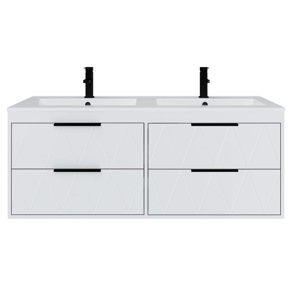 eclife 48 in. W x 18.1 in. D x 18.1 in. H 2-Sink Bath Vanity in White with White Resin Top and ...