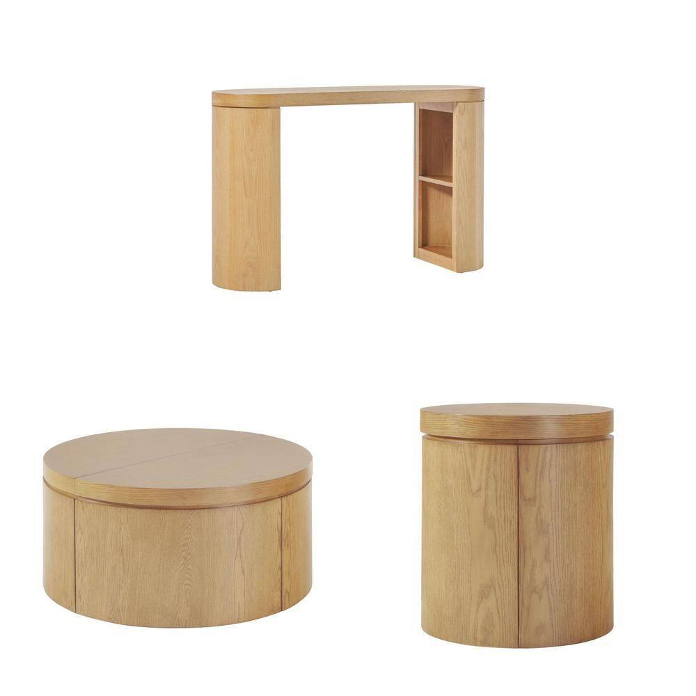 Walker Edison Furniture Company Maya White Oak Modern Console, Coffee, and End Table Set - The ...