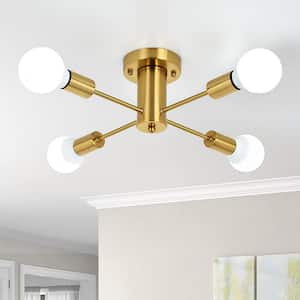 TOZING 16 in. 4-Light Modern Sputnik Linear Gold Metal Industrial ...