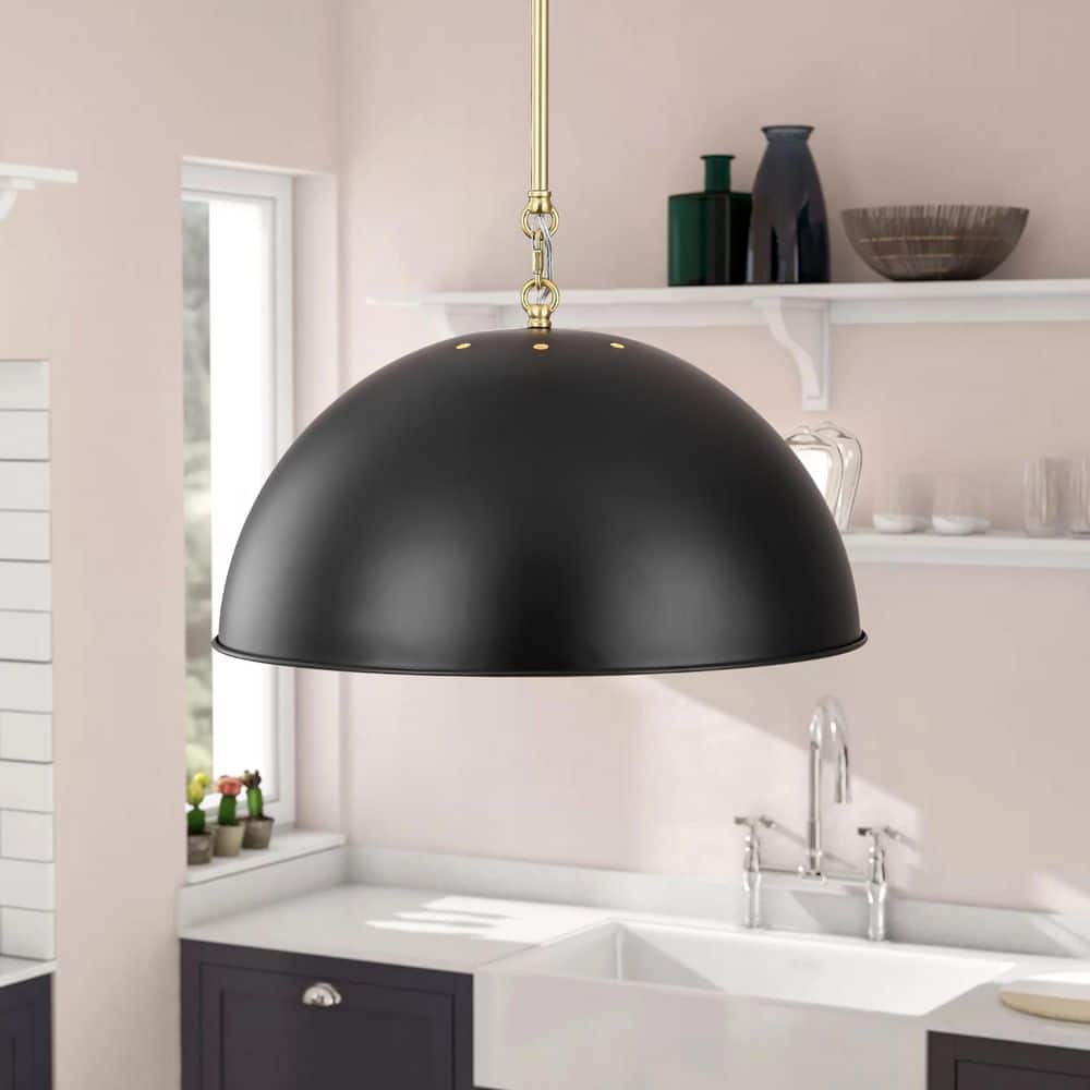 RRTYO Lino 1-Light Modern Industrial Black Dome Pendant Light ...