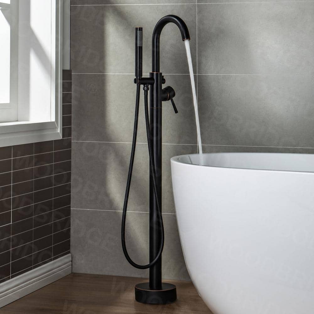WOODBRIDGE Milan Single Handle Freestanding Floor Mount Tub Filler Faucet with Hand Shower in Oil Rubbed Bronze F1030 The Home Depot