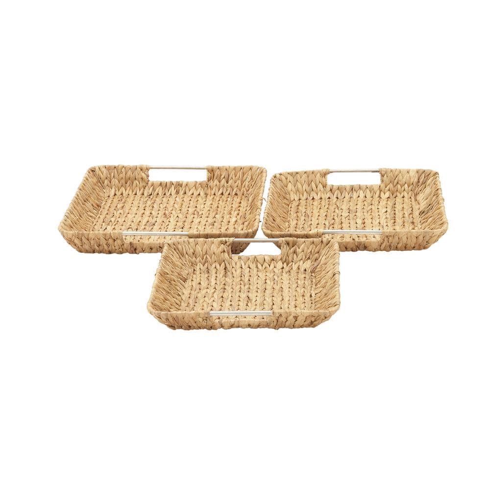 Litton Lane Light Brown Handmade Dried Plant Decorative Tray (Set of 3 ...