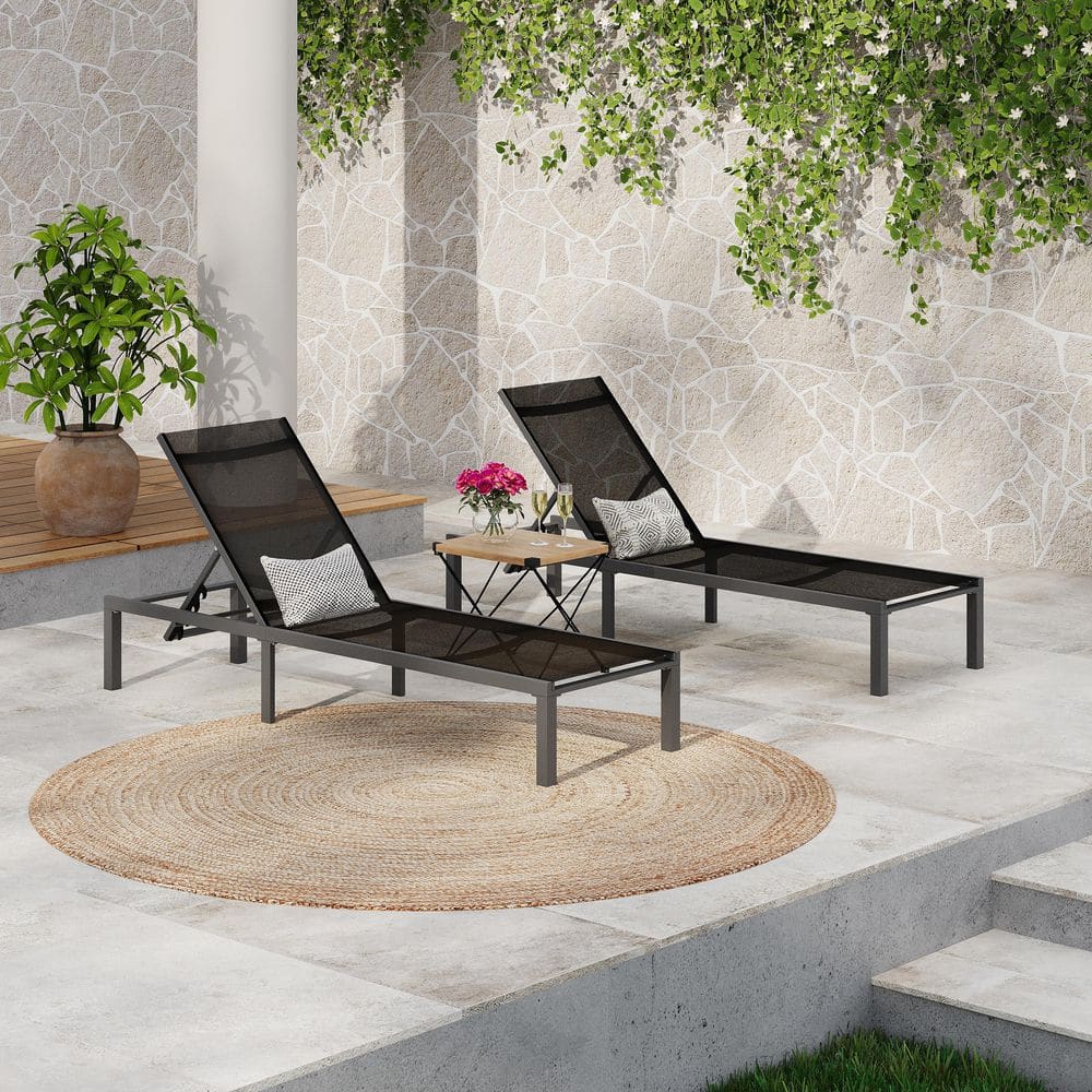 Aluminum Outdoor Chaise Lounge in Black for Outdoor, Yard, Porch ...