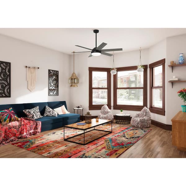 Hunter Millington 60 in. Indoor Matte Black Ceiling Fan with Light Kit ...