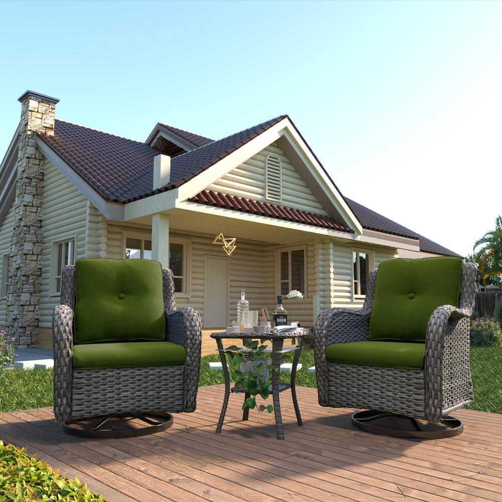 JOYSIDE 3-Piece Wicker Patio Swivel Outdoor Rocking Chair Set with ...