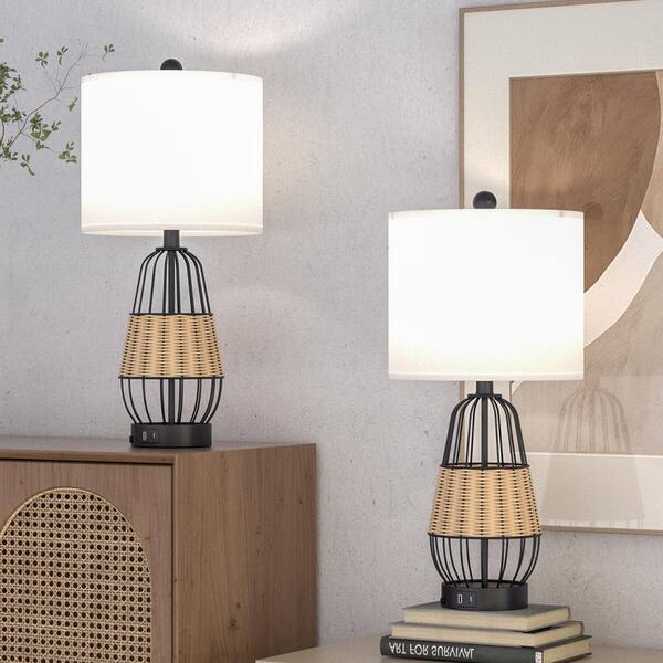 Maxax Heideman 23.5 in. Painted Black Indoor Table Lamp with White ...