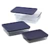 Pyrex Simply Store 6-Piece Rectangle Glass Storage Set with Blue Lids ...