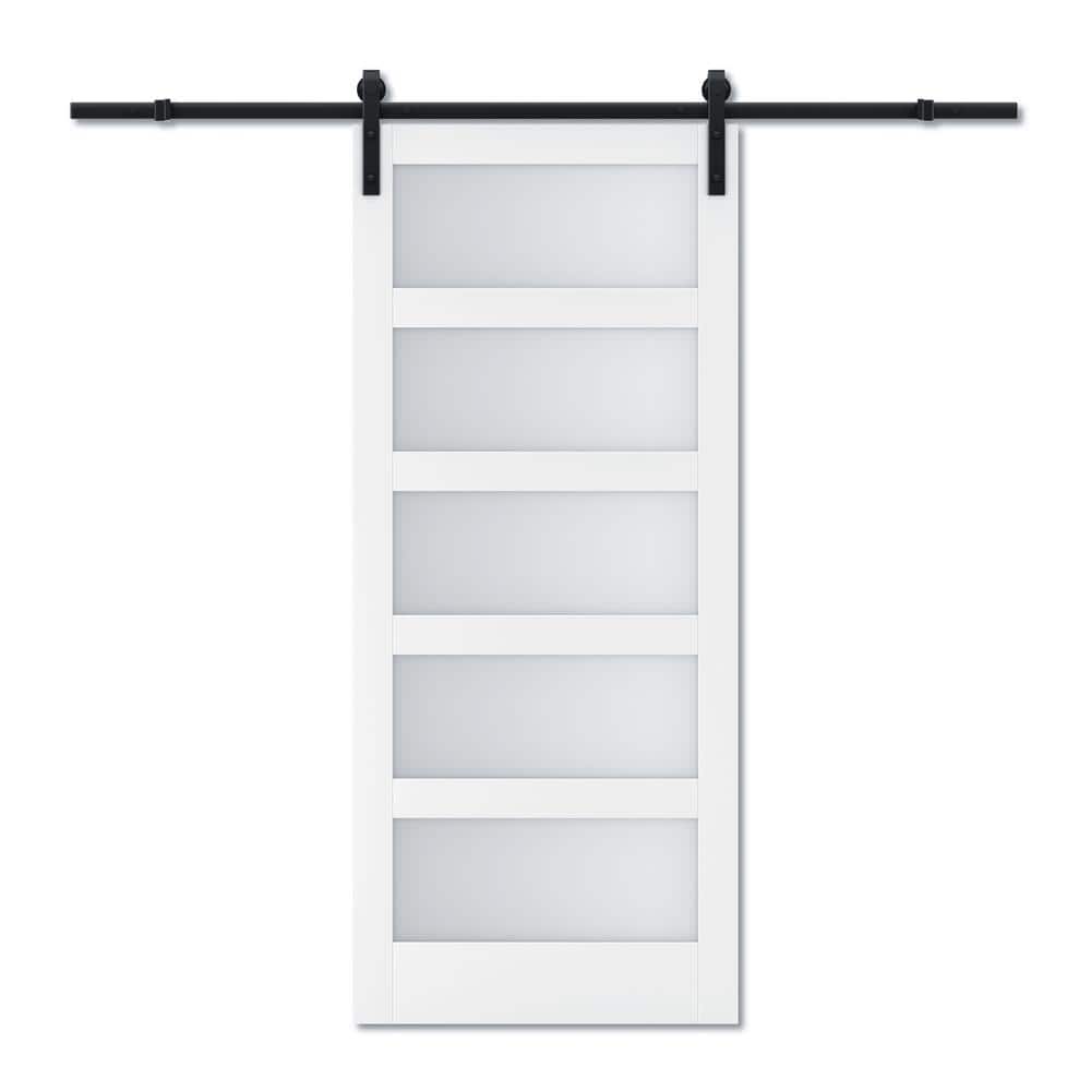 ARK DESIGN 36 in. x 84 in. 5 Lite Tempered Frosted Glass White Primed ...