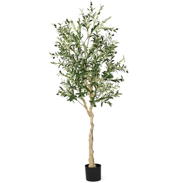 Gymax 6 ft. Artificial Olive Tree Tall Faux Olive Plants for Indoor and ...