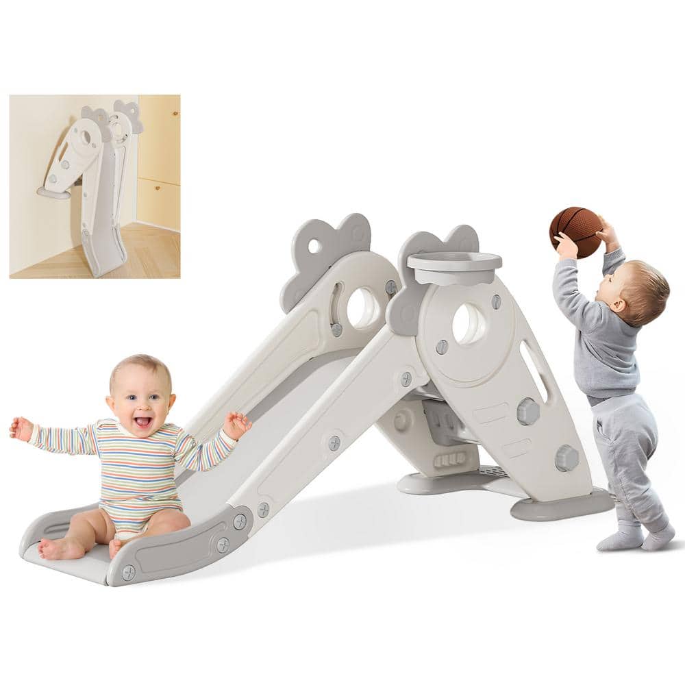 SEEUTEK 4.3 ft.Gray White 3-in-1 Toddler Slide Carrot Theme Slide ...