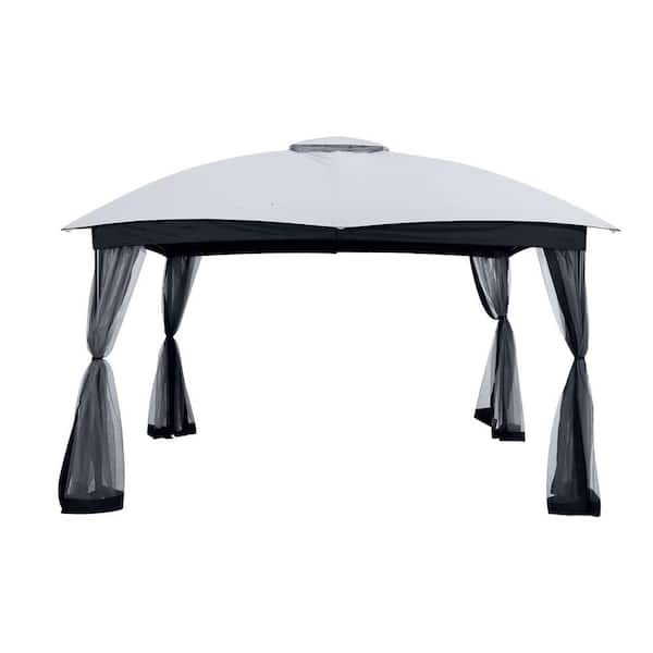 9 ft. x 11 ft. Gray Soft Top Steel Outdoor Patio Gazebo With Netting ...