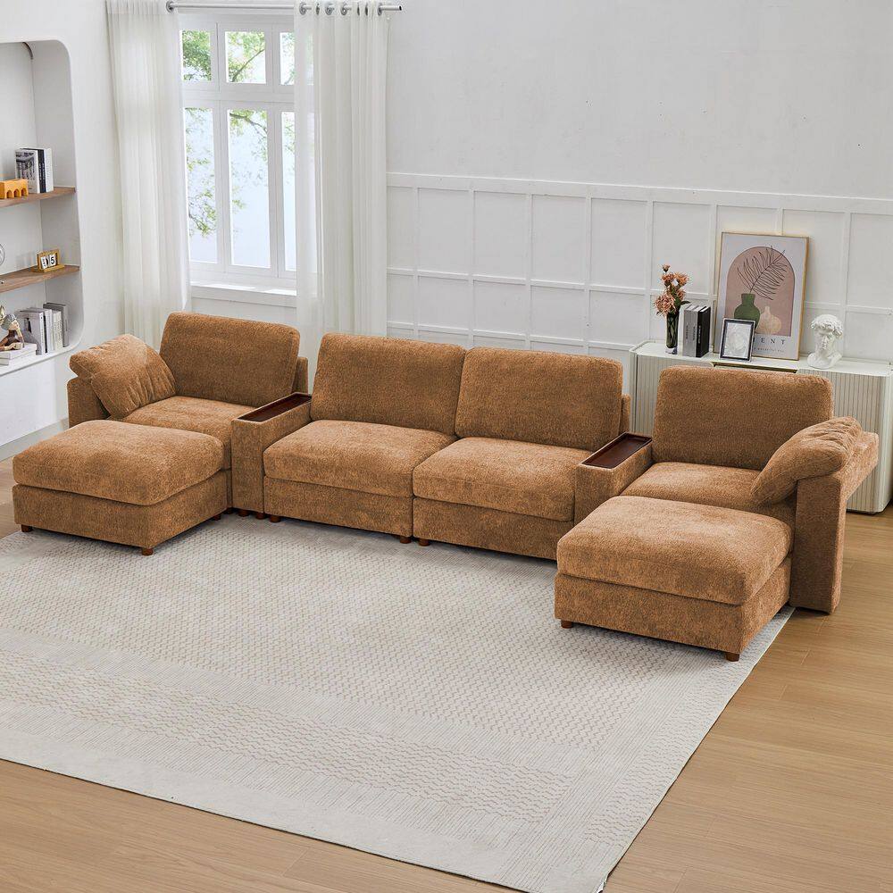 Seafuloy 173 in. Straight Arm 6-Piece Chenille Oversized Modular ...