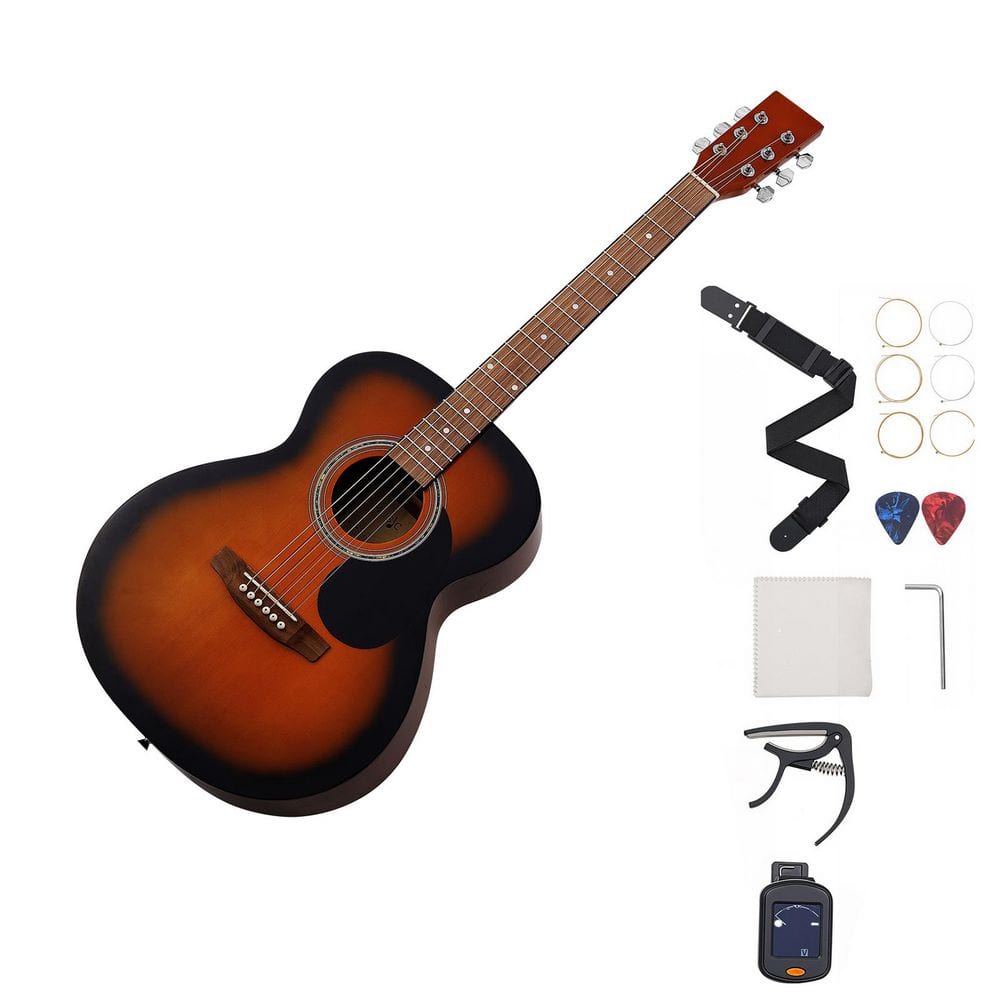 SKYSHALO Dreadnought Acoustic Guitar 40 in. 6-String Sunburst Solid Top ...
