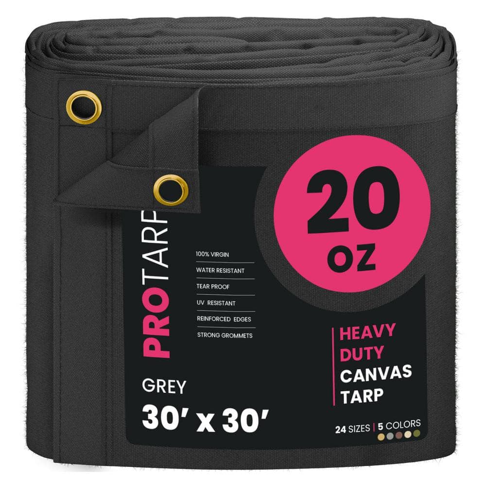 PROTARP Extreme Heavy Duty 20 OZ Water Resistant Canvas Tarp, UV Resistant Tarpaulin Cover Grey ...