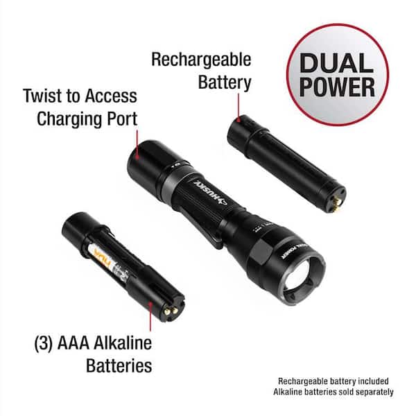 Husky 1200 Lumens Dual Power LED Rechargeable Focusing Flashlight PVL ...