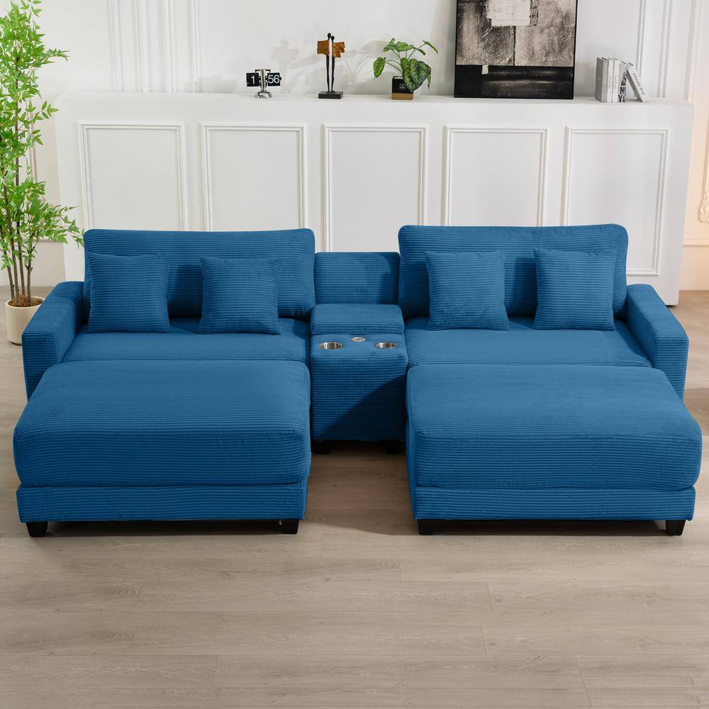 Royal blue sectional with ottoman store