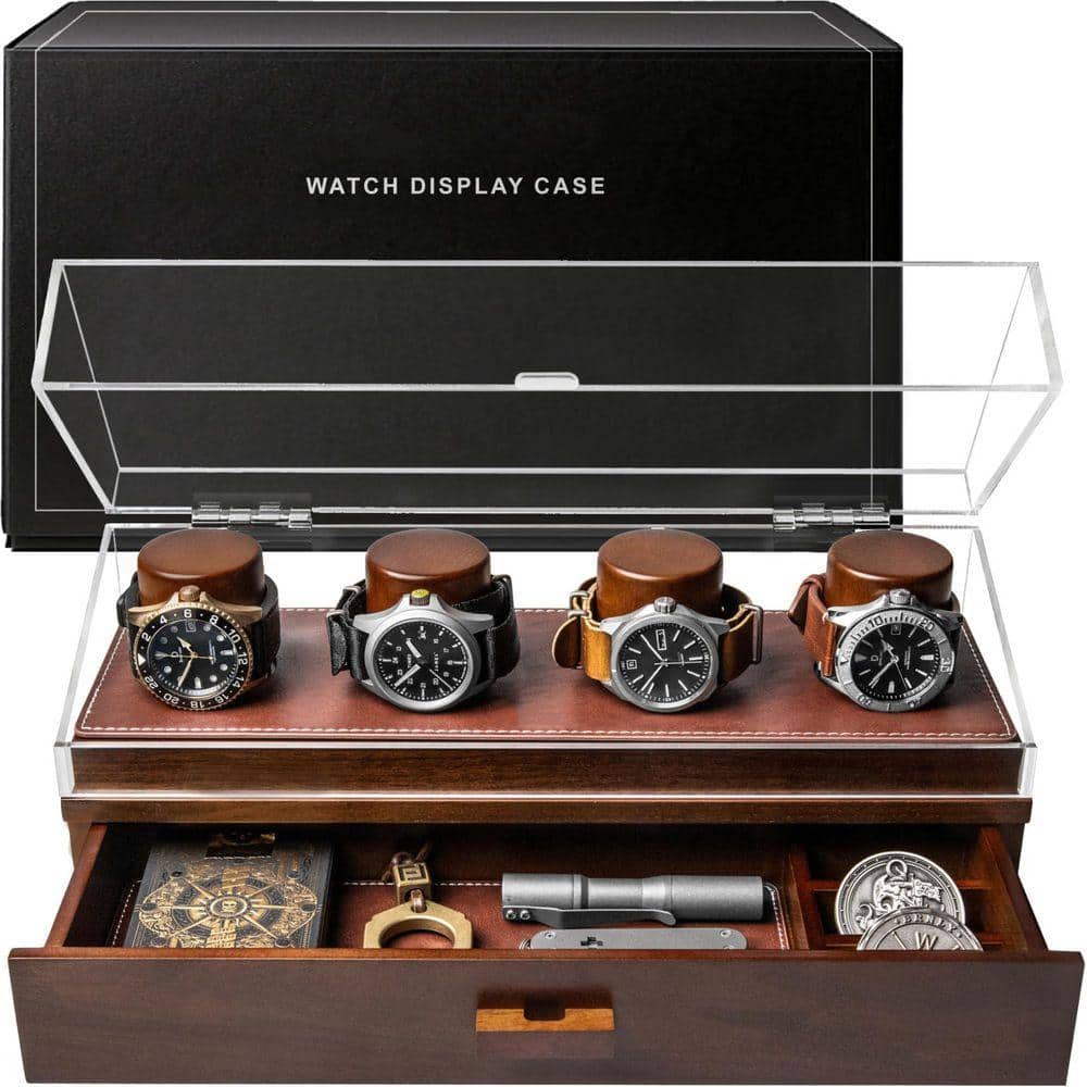 Premium 4-Slot Wooden Watch Box with Accessory Drawer and Luxury ...