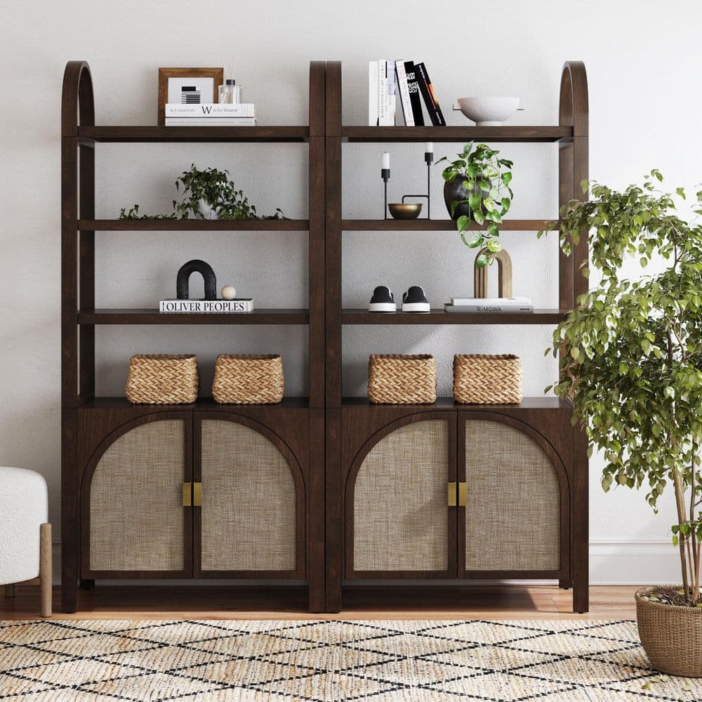 Nathan James Paxton 71 in. Tall Dark Acacia Boho Bookshelf with Solid ...