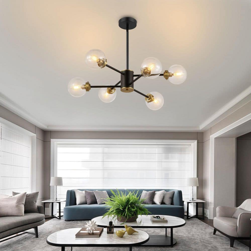 MLiAN 8-Light Sputnik Black 4.7" Opal Clear Glass Globe Shade Linear ...