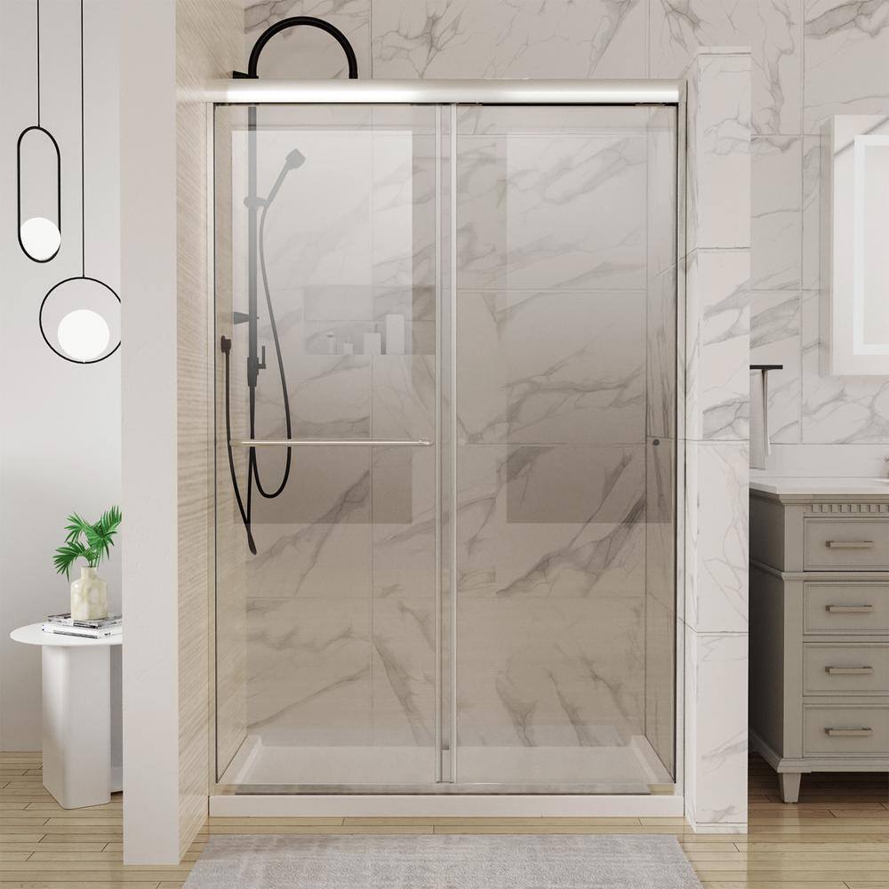 INSTER Aim 48 in. W x 72 in. H Sliding Framed Shower Door in Brushed ...