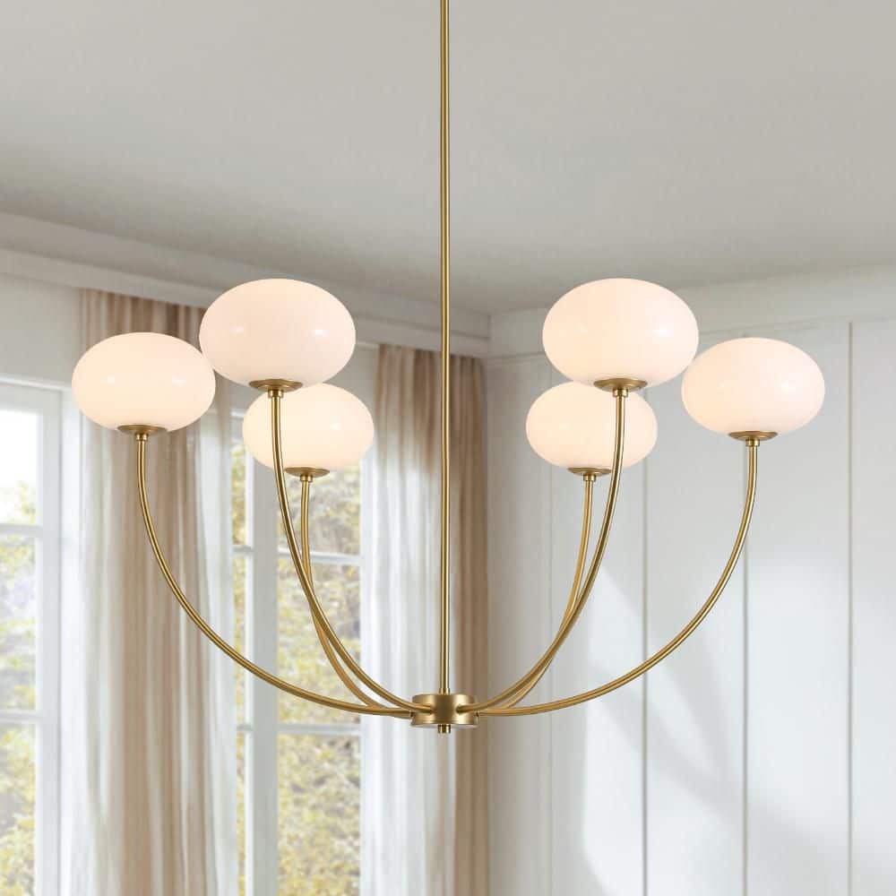 Y'INSP Elara 6-Light Brushed Gold Adjustable Hanging Chandelier with ...
