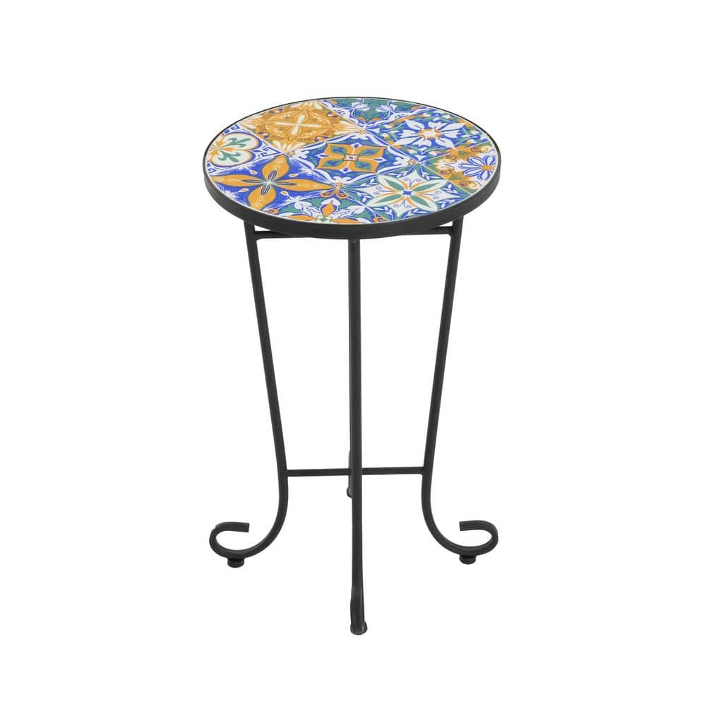 14 in. Black Round Metal Outdoor Side Table Patio Table TT-078-929A ...