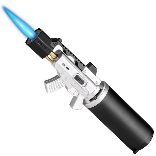Silver Butane Torch Lighter Windproof with Adjustable Flame and Safety ...