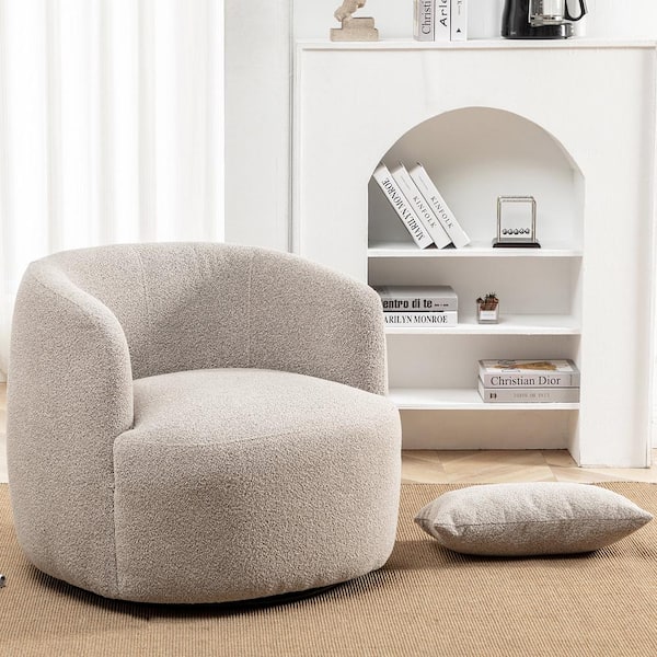 Boucle Upholstered Swivel Armchair Taupe KINWELL