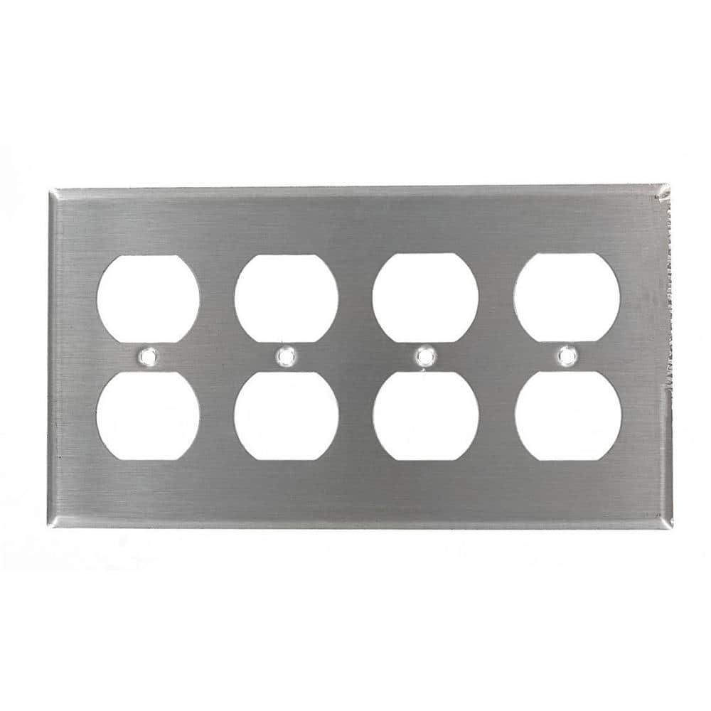 Leviton 4-Gang Stainless Steel 302 Non-Magnetic Duplex Outlet ...