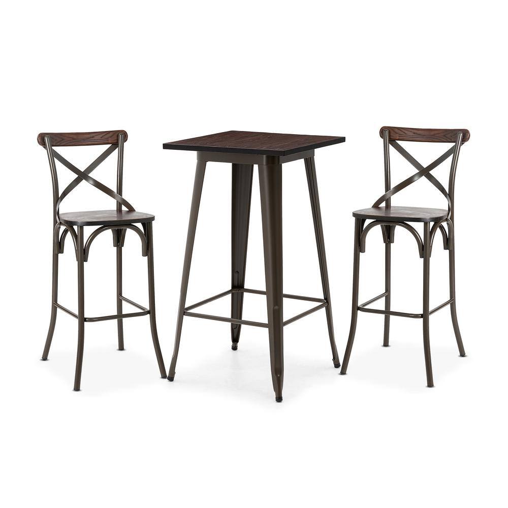Glitzhome Rustic Steel Square Bar Table and Bar Stool Set 2001100019 ...