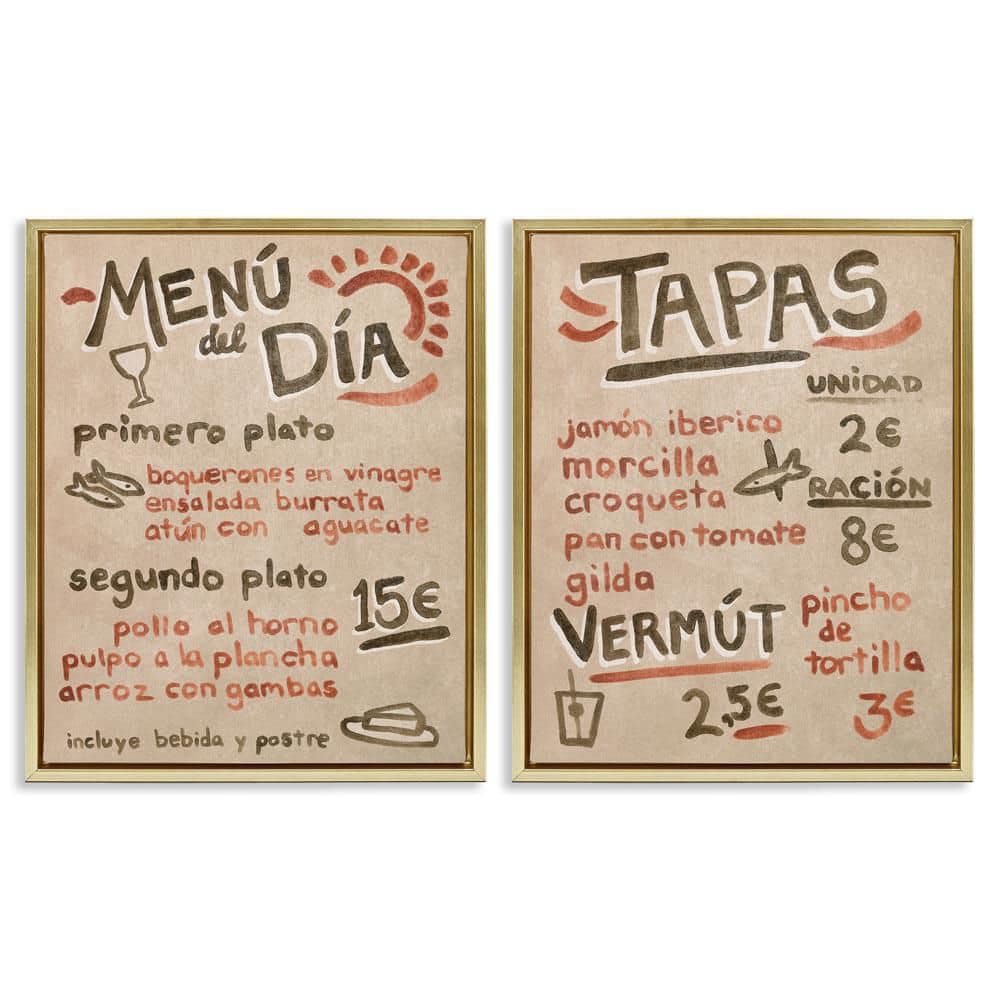 Stupell Industries Travel Tapas Menu by June Erica Vess 2-Pieces Gold ...