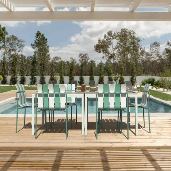 Modern Striped Color Block Chairs Metal Outdoor Dining Chair in White ...