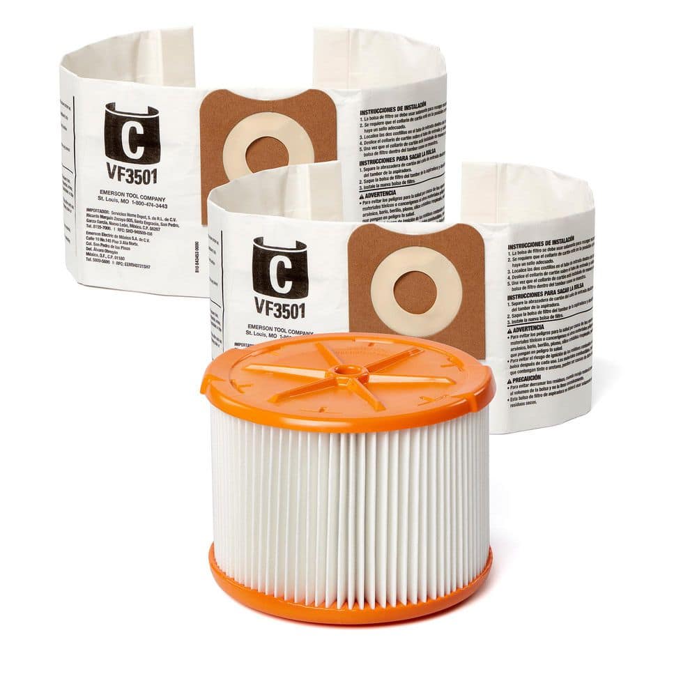 RIDGID Genuine Wet Dry Vac Filter Kit with HEPA Filter and 2-Dust Bags ...
