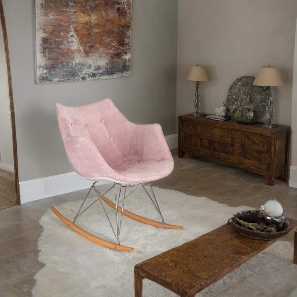 Leisuremod Accent Rocking Chair Upholstered in Polyester Velvet with ...