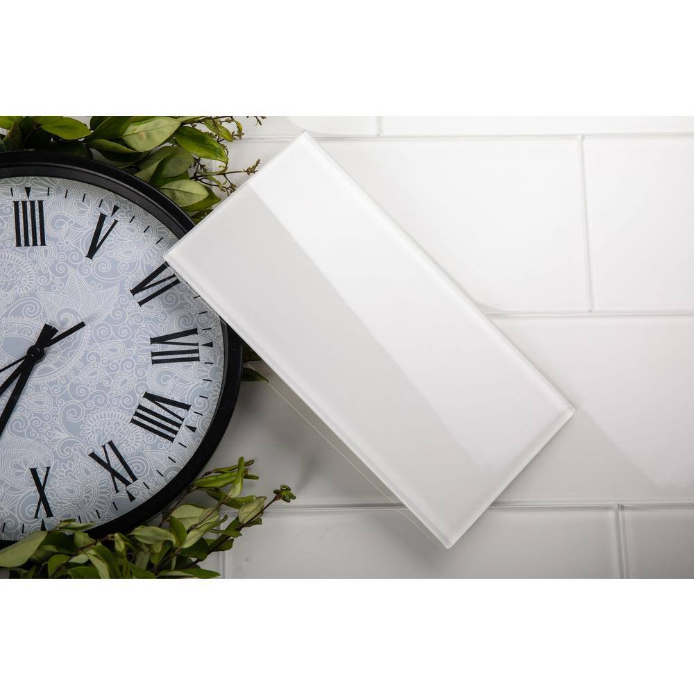 Giorbello Alabaster 6 in. x 12 in. x 8mm Glass Subway Wall Tile (5 sq ...